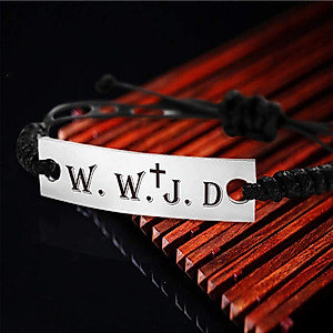 SOUSYOKYO WWJD bracelet What Would Jesus Do Christian Rope ID Jewelry Stainless Steel Gifts