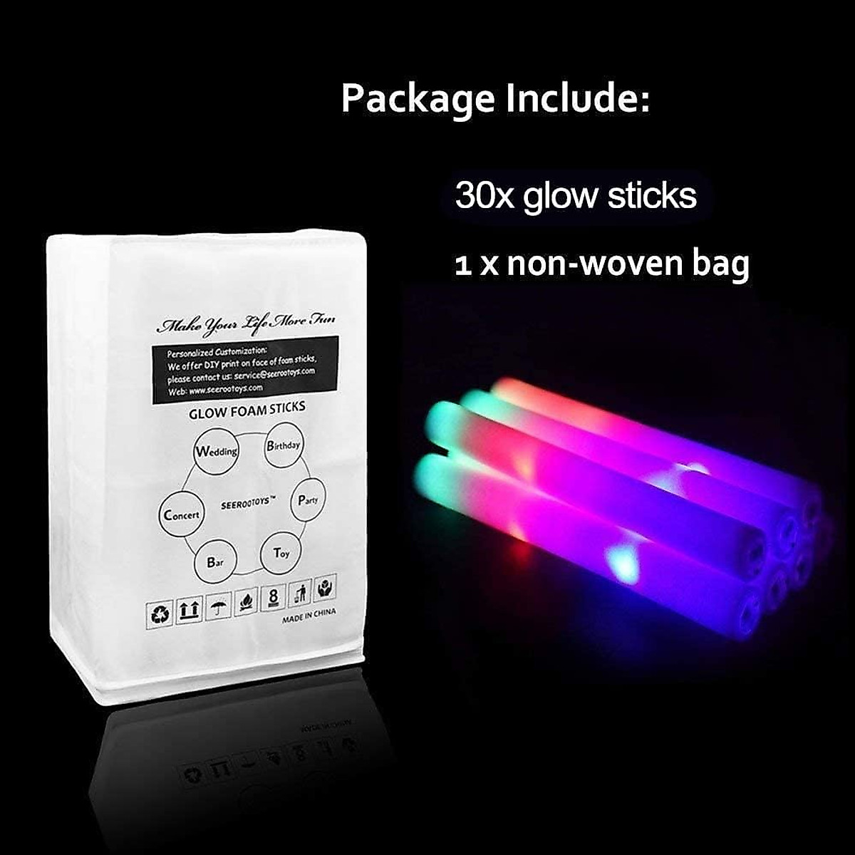 Blu7ive 30 Pieces Led Foam Sticks - Flashing Glow Sticks Party Supplies Light Up Baton Wands for Kids, Raves, Birthday, Wedding, Christmas, Halloween, Children Toy