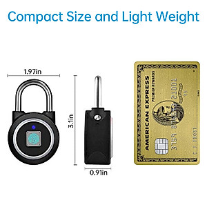 Fingerprint Padlock, Bluetooth Lock, Mobile APP, MEGAFEIS Smart Padlock with Keyless Biometric, Water Resistant, Suitable for Gym, Sports, Bike, School, Fence and Storage(Black)