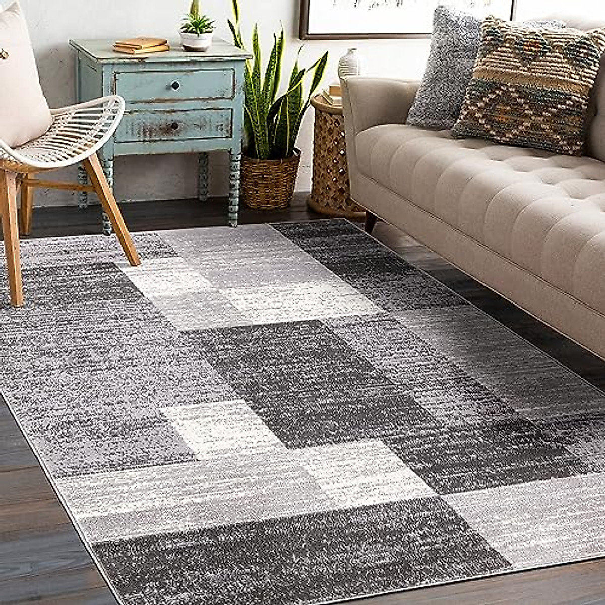 Rugshop Oslo Modern Geometric Boxes Area Rug 7'10" x 10' Gray