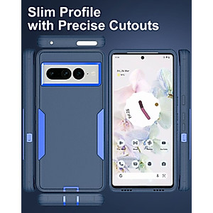 Dahkoiz for Google Pixel 7 Pro Case, with Dust-Proof Port Cover, Full Body Protection Rubber Protective Case for Google Pixel 7 Pro, Blue/Navy