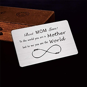 FALOGIJE Best Mom Ever Wallet Card - To The World You Are A Mother - Birthday Card for Mom, Christmas