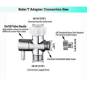 Walkinginrain Bidet T Adapter With Shut off Valve,3 Way T Valve for Bidet, Brass T Adapter for Handheld Toilet, 7/8"×7/8"×1/2" or 3/8"