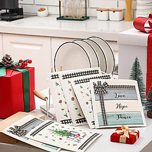 6 Pieces Christmas Swedish Kitchen Table Dishcloths Reusable Christmas Dish Towels Absorbent Cleaning Cloth Fast Dry Kitchen Dishcloth with Santa, Snowman, Christmas Tree, Deer (Black White, Tree)