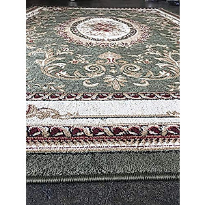 Traditional Door Mat Oriental Aubusson Floral Area Rug Persian Green Burgundy Beige Ivory Black Design 602 (31 Inch X 4 Feet 11 Inch)