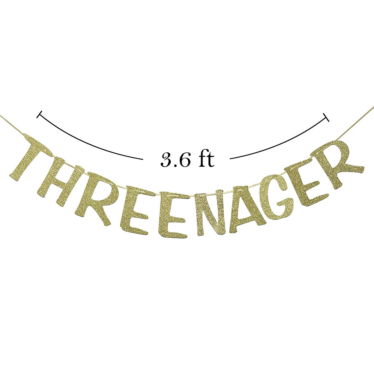 Threenager Banner Hanging Garland for 3rd Birthday Party Photo Prop Party Decoration Sign (Gold Glitter)