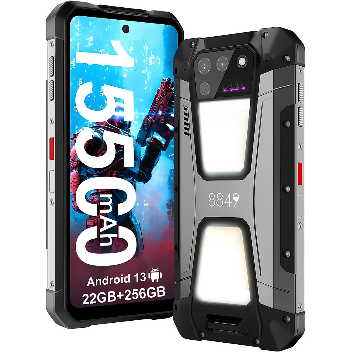 8849 Tank 2 Rugged Smartphone, 22GB+256GB Unlocked Rugged Phone with Projector, 6.79" 4G Waterproof Cell Phone with Camping Light, 15500mAh 64MP Night Vision Android 13 Phone Unlocked, OTG/NFC