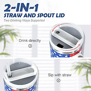 Icesip 4th of July Gifts For Him, 40oz Tumbler with American Flag, Insulated Steel Patriotic Cup USA Coffee Mug with Handle & Lid for Husband, DAD, Men