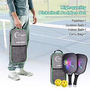 Pickleball Paddles, Carbon Fiber Pickleball Paddle Set of 2 Polypropylene Honeycomb Core, Graphite Pickleball Racket Set with 2 Pickleball Racquets Indoor Outdoor Ball, and 1 Pickleball Bag