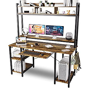 Computer Desk with Hutch Bookshelves, Storage Shelves, Keyboard Tray, Home Office Study Work Desk 53 inch Width, 70 inch High