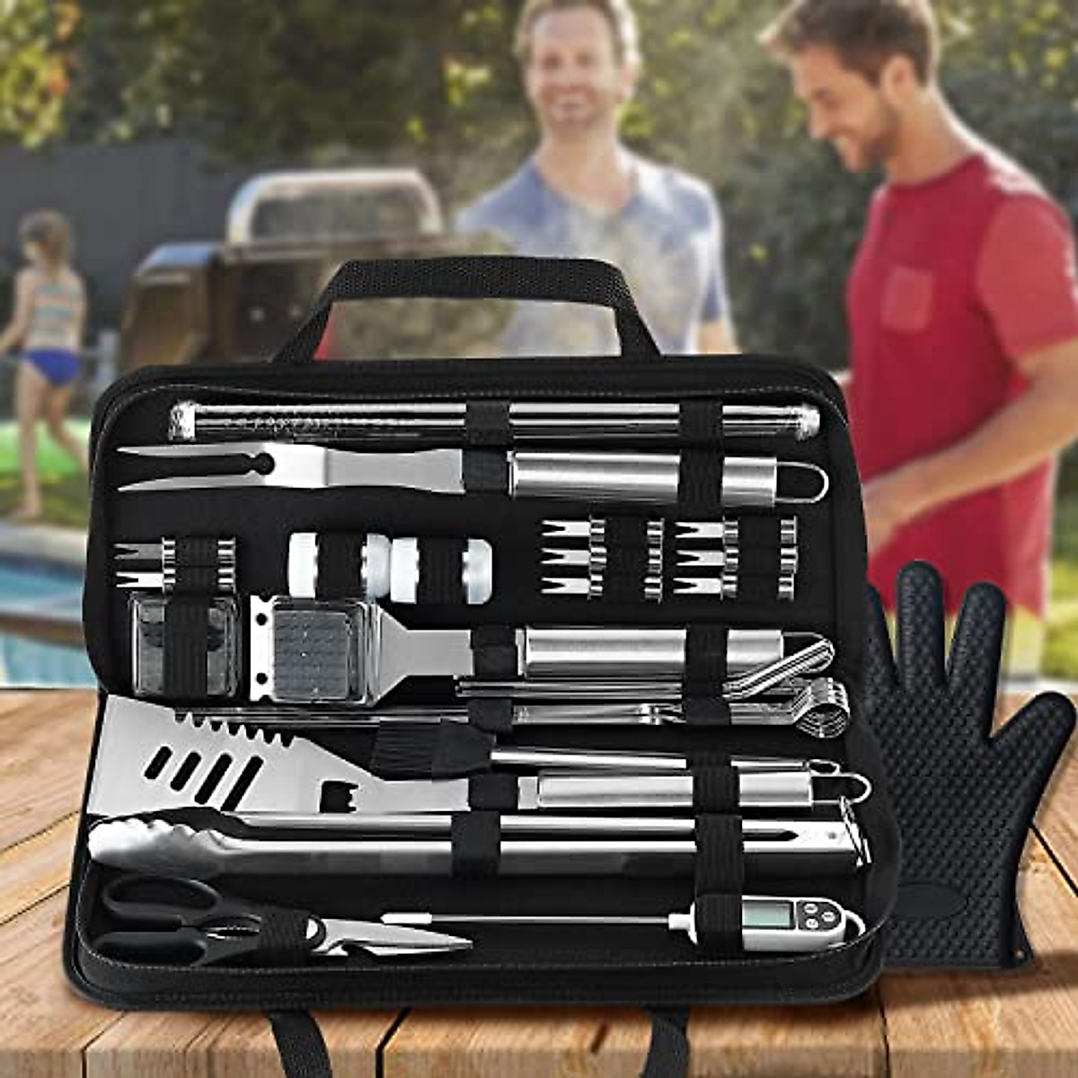 grilljoy 31PC Heavy Duty BBQ Grilling Accessories Grill Tools Set - Stainless Steel Grilling Kit with Storage Bag for Camping, Tailgating - Perfect Barbecue Utensil Gift for Men Women