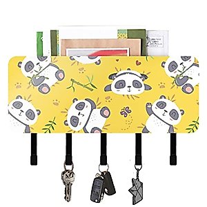 Sinestour Cartoon Cute Panda Key Holder for Wall Key Hanger with 5 Key Hooks Key Rack Organizer Key and Mail Holder for Wall Decorative Entryway Farmhouse Mudroom Kitchen Home Office