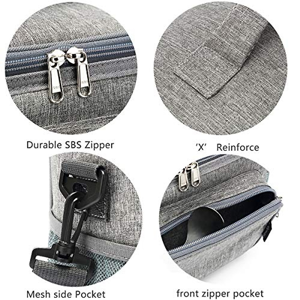 FlowFly Insulated Reusable Lunch Bag Adult Large Lunch Box for Women and Men with Adjustable Shoulder Strap,Front Zipper Pocket and Dual Large Mesh Side Pockets,Grey