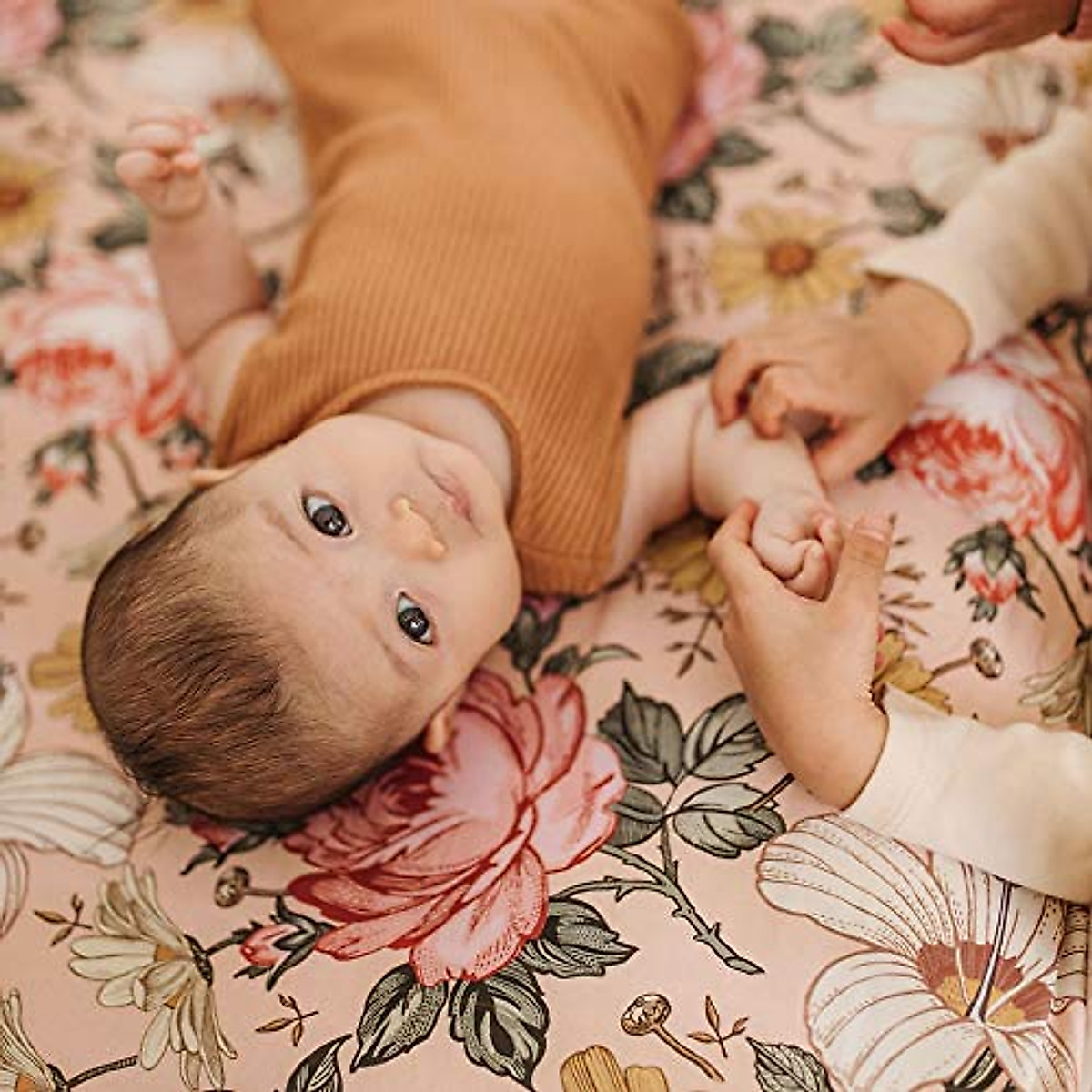 Fitted Crib Sheet - Garden Floral Pattern Design, Woven 100% Cotton (Rose Pink, Regular (28x52x9) in)