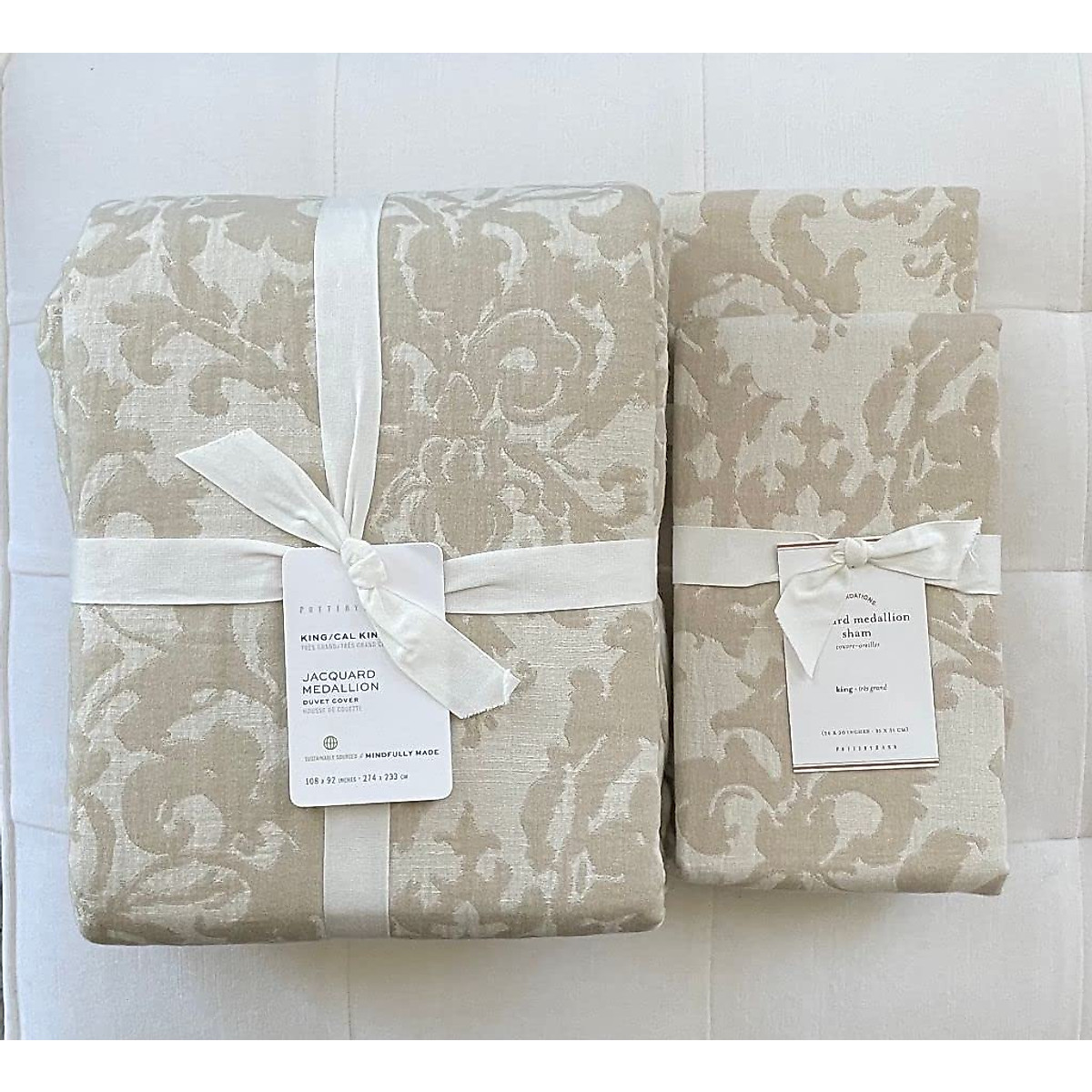 Pottery Barn Jacquard Medallion Duvet Cover King/California King & Two King Shams ~* Ivory/Flax/Neutral*~