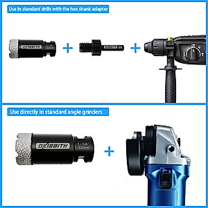 Dry Diamond Core Drill Bits 1-1/4 Inch (32mm) Tile Hole Saws for Porcelain Ceramic Tile Granite Marble Stone Brick Vacuum Brazed Hole Saw with 5/8-11 Thread and 3/8inch Hex Shank Adapter