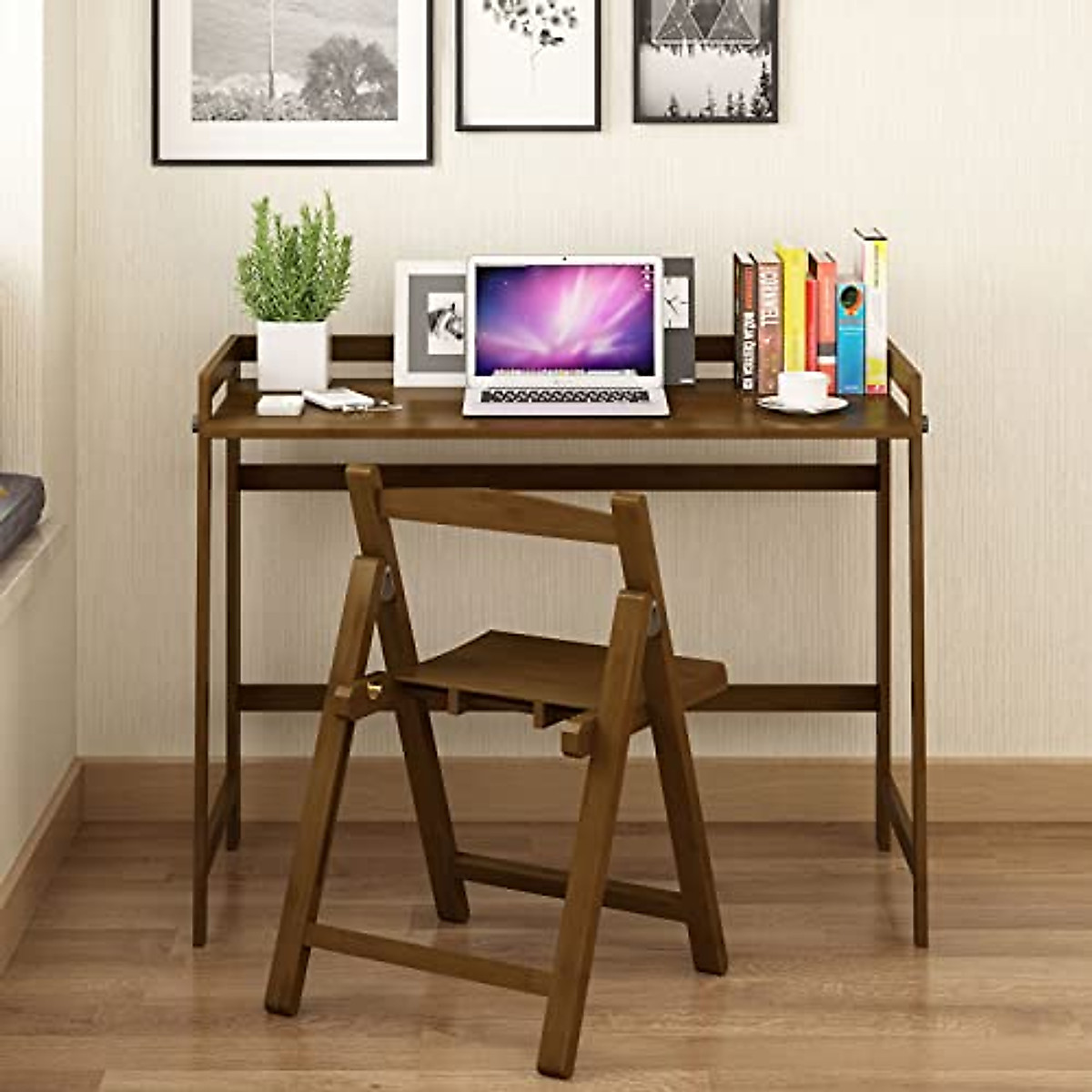 HollyHOME Bamboo Writing Desk with Baffle, 33.07"(L) x16.93(W) x31.50(H), Study Computer and Laptop Desk, Home Office Desk, Freestanding Portable Dressing Gaming Table for Apartment, Bedroom