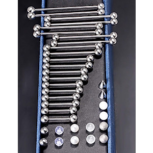 Prjndjw Mix Sizes Industrial Barbell Cartilage Earring Tongue Helix Nipple Barbell Surgical Steel Body Piercing Jewelry Retainer for Women Men Straight Bar Length 12-40mm