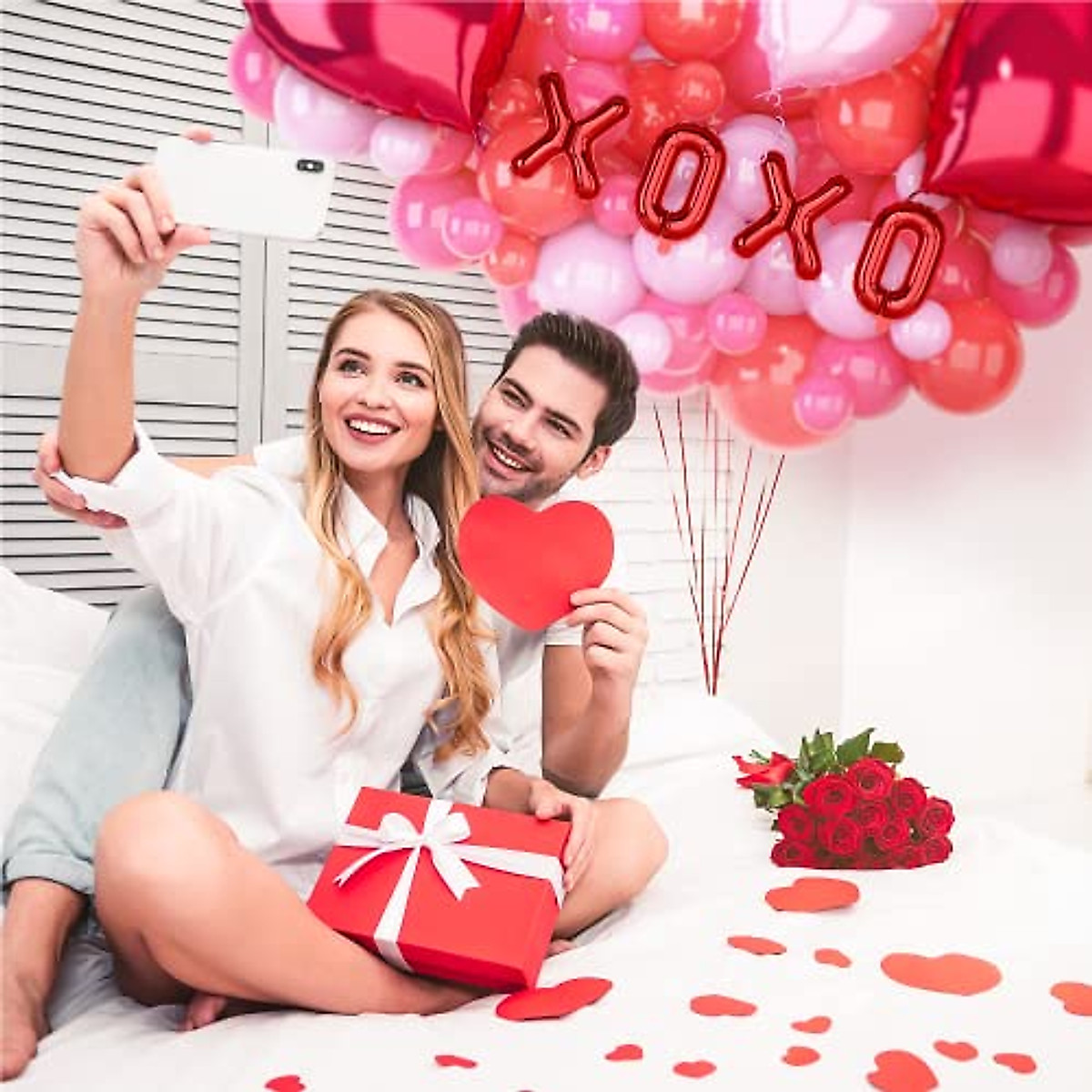 HOUSE OF PARTY Red and Pink Balloon Garland Arch Kit - 18/12/10/5 Inch Light Pink and Red Balloons with Foil Heart Balloons for Women Girls Valentine's Day Mother's Day Wedding Engagement Anniversary