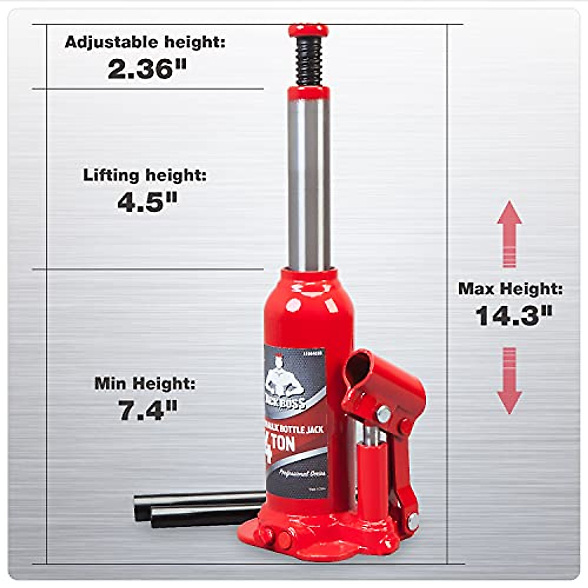 Jack Boss Bottle Jack 4 Ton (8,800 LBs) Welded Hydraulic Car Jack with Pump Handle, Fit Use for Cars Automotive Sedans, Red