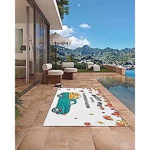 Thanksgiving Outdoor Rug, Large Floor Mat Pumpkin Truck Maple Leaf Non Slip Area Rug Rubber Backing Quick Dry Clearance Carpet for Camping Rugs, Patio, Garden, Lawn, Deck, Porch, 5' x 8'