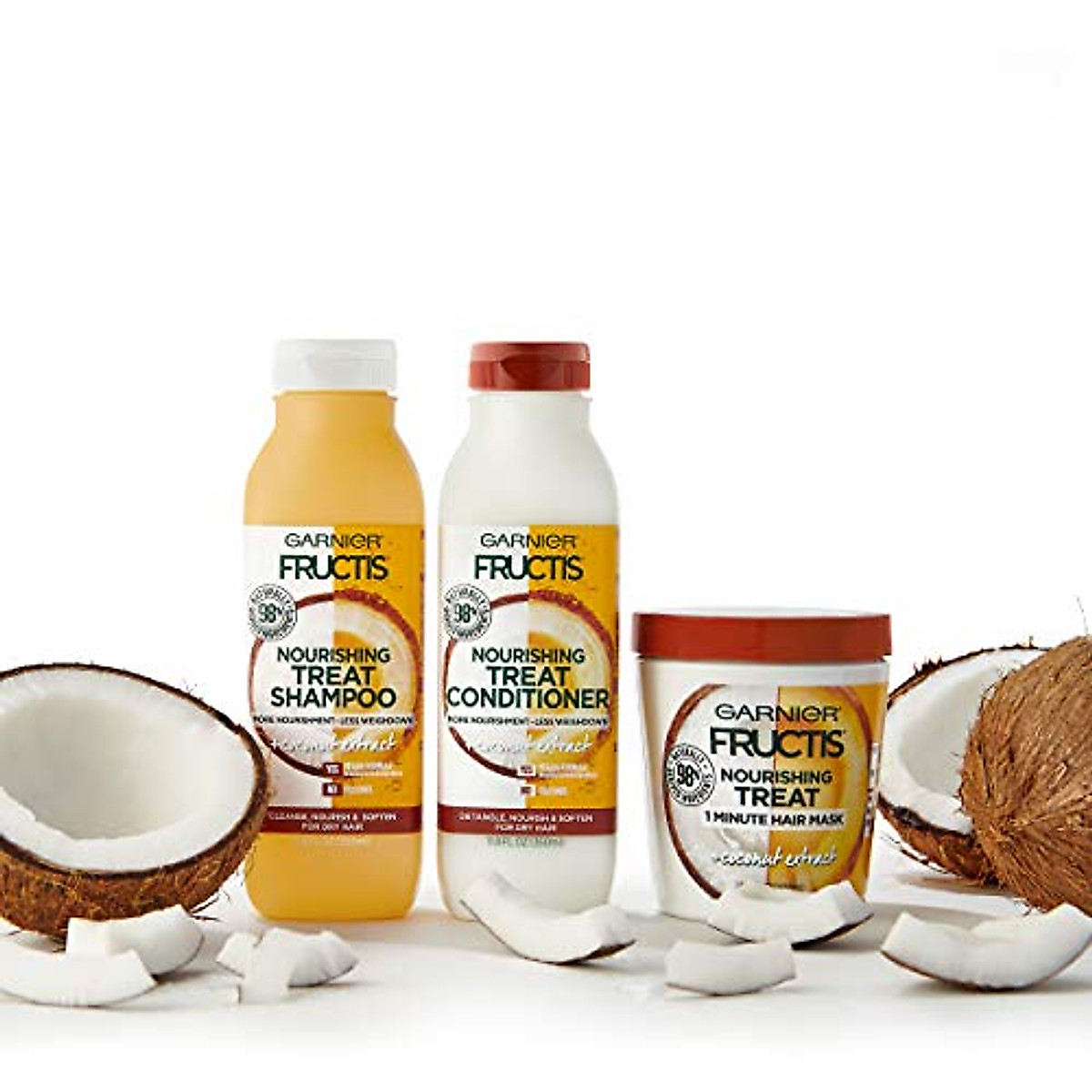 Garnier Fructis Nourishing Treat Shampoo, 98 Percent Naturally Derived Ingredients, Coconut, Nourish and Soften for Dry Hair, 11.8 Fl Oz