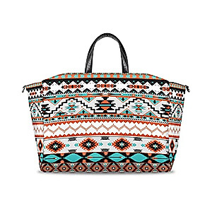 Aztec Print Diaper Bag Tote with Stroller Straps, Ethnic Chevron Large Capacity Baby Stroller Organizer Bag, Multi-Function Nappy Bag Travel Handbag