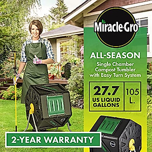 Miracle-Gro Small Composter - Compact Single Chamber Outdoor Garden Compost Bin Heavy Duty – UV Protected Turning Barrel Tumbling Composter (27.7 gallons)