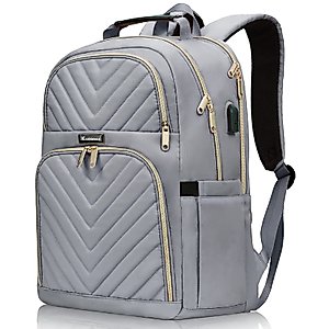 Laptop Backpack for Women Men, Large School Backpack for Teens Boys Girls, 17.3 Inch Quilted Laptop Bag Bookbag College Bag with USB Charging Port, Work Travel Casual Daypacks, Grey(over 3 years old)
