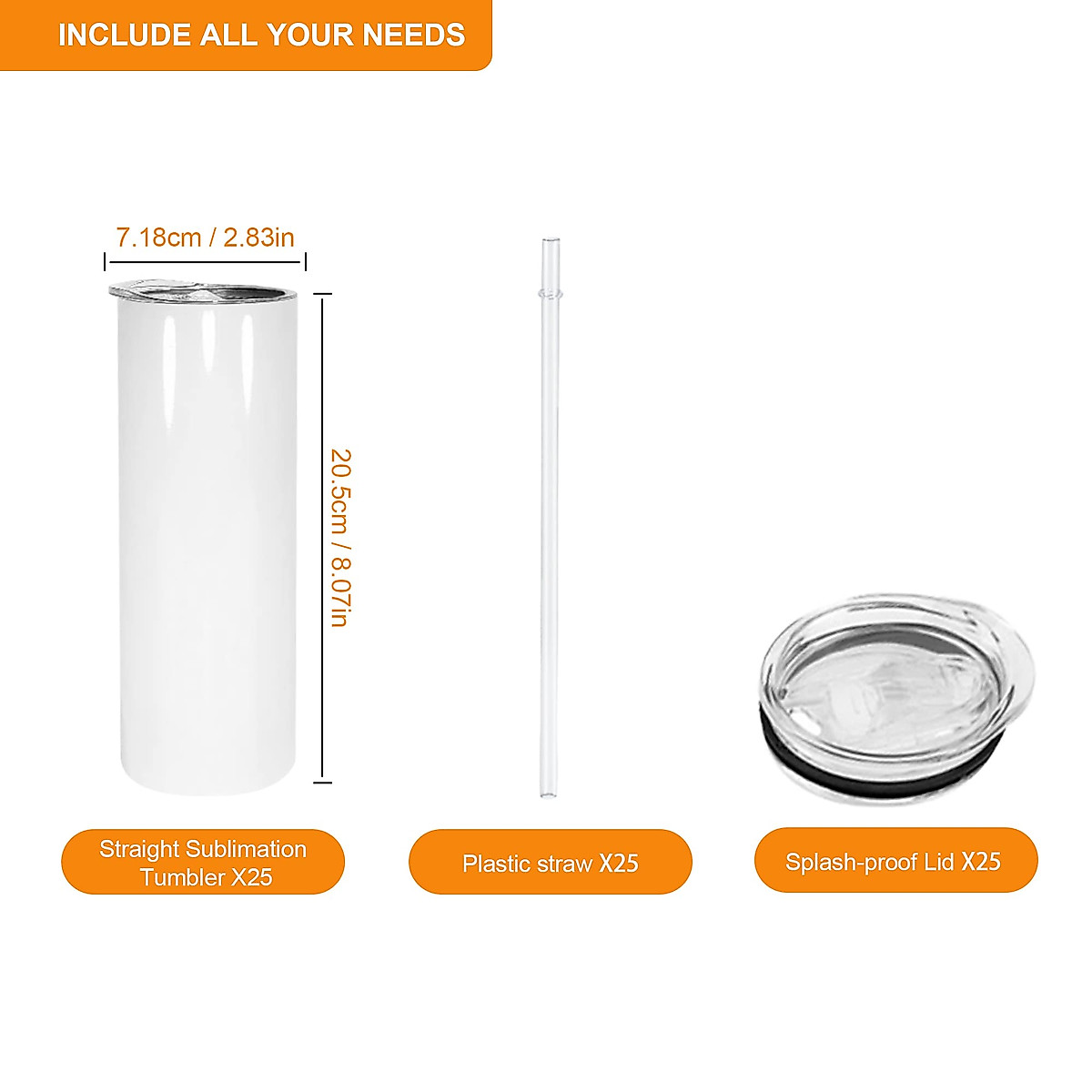 AGH Sublimation Tumblers Set of 25 Pack-20OZ Sublimation Blanks Straight Cup,Double Wall Vacuum Insulated Sublimation Tumblers with Straw,Polymer Coating for Heat Transfer