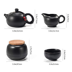 Lyty Chinese Tea Pot Cup Set with Tray Infuser - Travel Ceramic Tea set Porcelain Teapot, Portable All in One Gift Bag for Outdoor Picnic Business Hotel (Black)