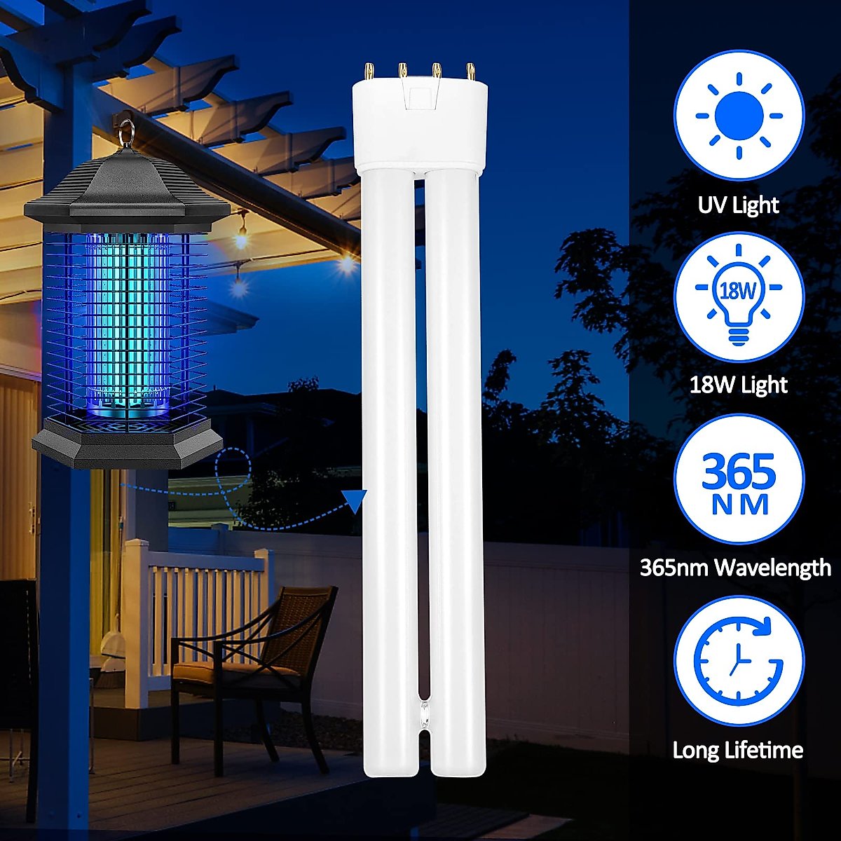 AMUFER 18W Bug Zapper Replacement Bulb, H-Shaped Tube with 4-Pin Base Bug Light, Replacement Light Bulb Compatible with 18W Mosquito Zapper