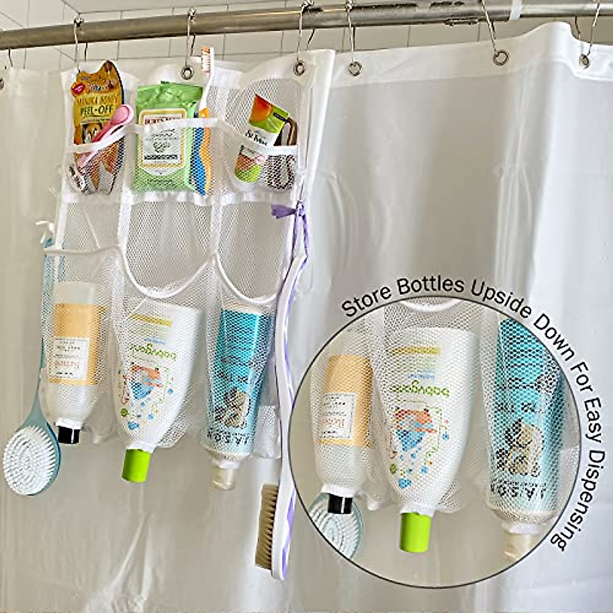 Evelots Mesh Shower Caddy-6 Pockets-Hook for Brush-Holes for Bottle-Dry Fast