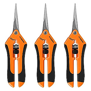VIVOSUN 6.5 Inch Gardening Scissors Hand Pruner Pruning Shear with Straight Stainless Steel Blades Orange 2-Pack