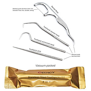 GELMAY Portable Toothpicks Pocket Set, Dental Floss Picks, Reusable Flosser, Travel Tooth Picker, Flossers for Adults, Stainless Steel Teeth Cleaning Kit