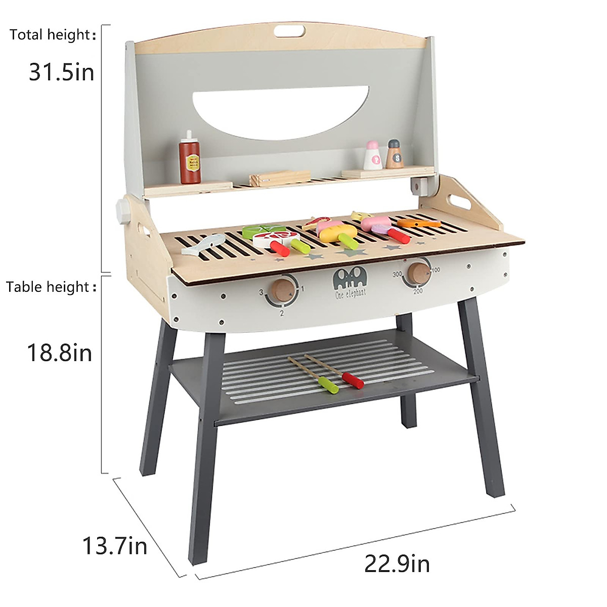 KIDS TOYLAND Wooden Pretend Barbecue Grill Play Set, Play Kitchen Set Cooking Gift for Girls and Boys - Best for 3 4 5 Year Old Kids