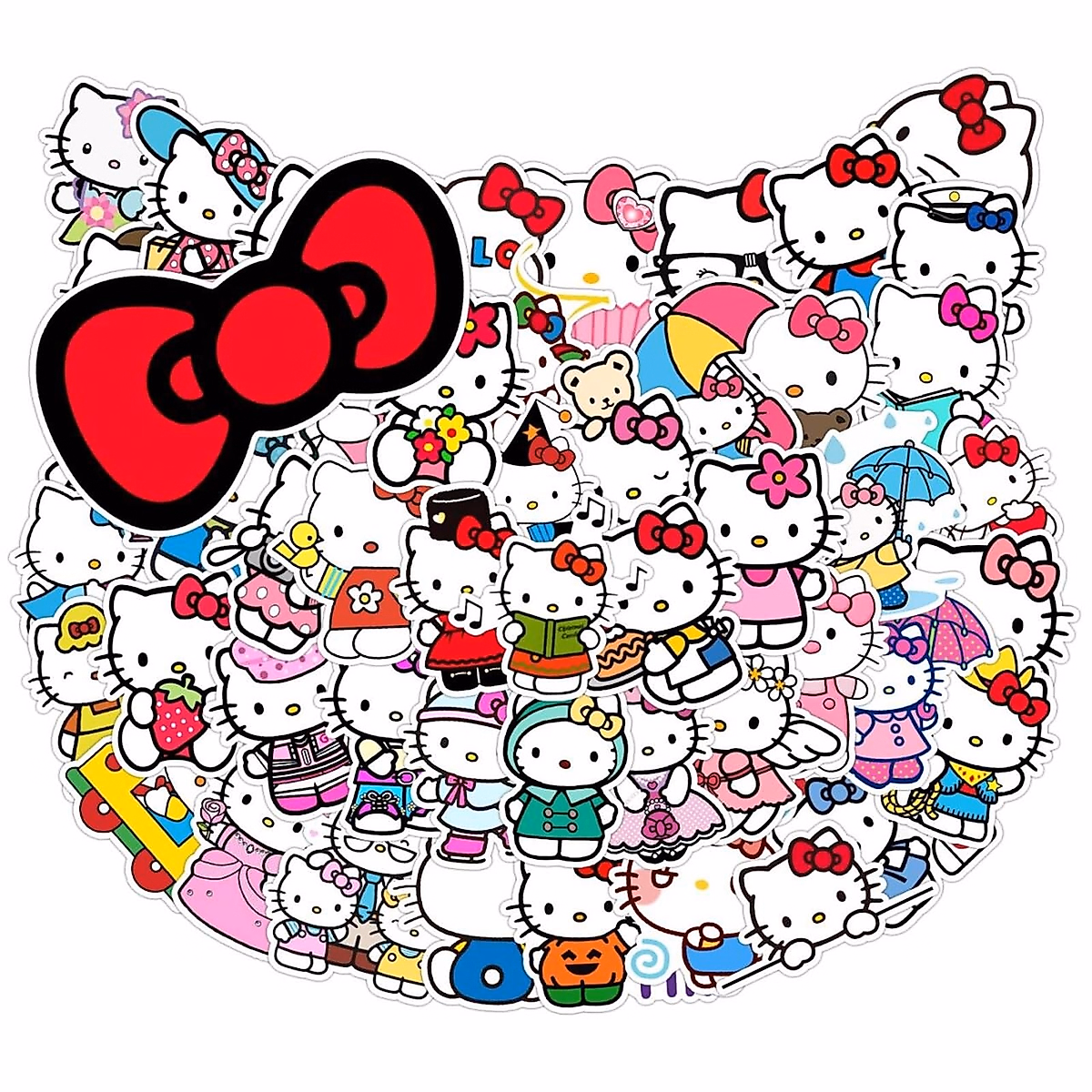 Fcelery Hello Kitty Stickers 50 PCS White Theme Kawaii Cat Stickers Cute Cartoon Characters Sticker for Kids Teens Adults Waterproof Vinyl Decals for Water Bottle Laptop Luggage