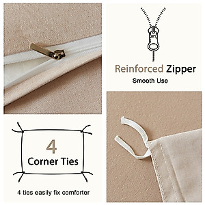 Fluzimir Premium Linen Textured Queen Size Duvet Cover Set - Bedding Sets 3 Pieces 90x90 Inches, Cream Beige,Thicker and Soft, with Zipper Closure and Corner Ties (Comforter Not Included)