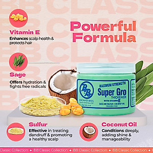 Bronner Bros Super Gro Max - Maximum Strength Hair Treatment for Dry Itchy Scalp with Vitamin E, Sage, Sulfur & Coconut Oil - Hydrate Dry Damaged Hair, Reduce Breakage, Enhance Scalp Health - 6 oz