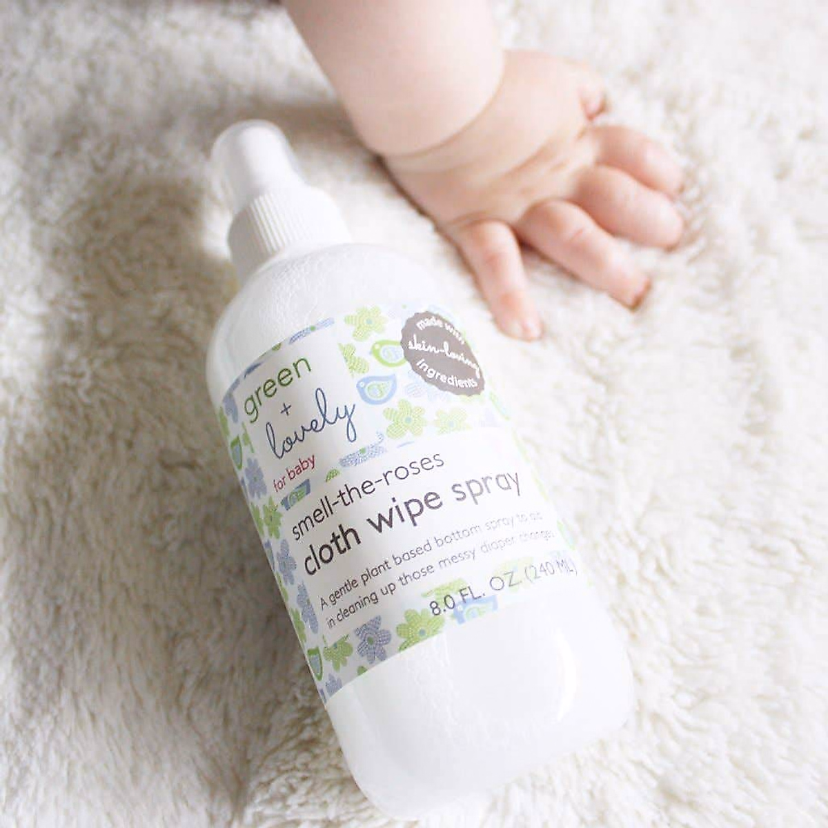 Smell the Roses Cloth Wipe Spray, 8 fl. oz. - Plant-based Baby Bottom Wash made with All-Natural and Organic Ingredients by Green and Lovely