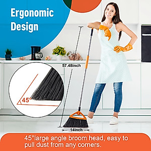 CLEANHOME Outdoor Brooms for Sweeping Patio, Commercial Grade Heavy Duty Broom with Stiff Bristle for Sweeping Garage,Deck,Kitchen,Straw, Outside Broom for Cleaning Pet Hair,Weeds,Leaves,Grey