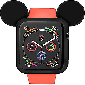 YU STORE Lovely Cartoon Mouse Ears TPU Protective Cover for I Watch 40mm and 44mm, Anti-Scratch Soft Silicone Protector Bumper Frame Protective Case for iWatch Series 4 Girls Boys (Black, 44mm)