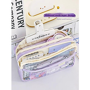 MILLEVIBE Kawaii ITA Pencil Pouch: Large Capacity Multi-Compartment Pen Case with Clear Window for Anime Display (Blue)