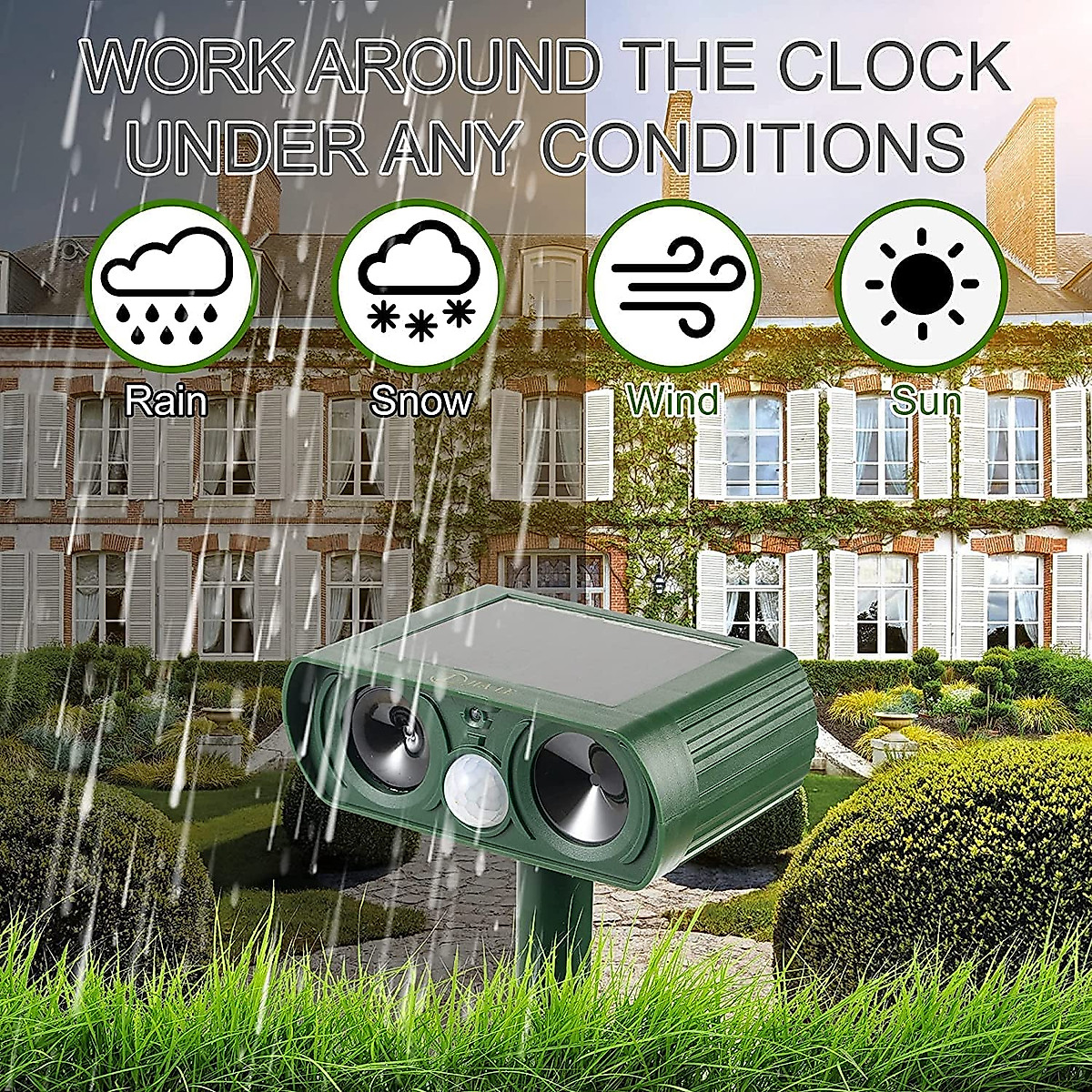 Solar Animal Repeller, Ultrasonic Animal Repellent Defender Cat, Dog, Squirrel, Deer, Fox, Outdoor Animal Deterrent with Motion Sensor and Led Light Alarm, Protect Yards, Lawn Gardens