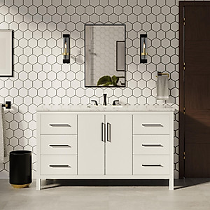 Kitchen Bath Collection Copenhagen 60-inch Single Bathroom Vanity (Engineered Marble/White): Includes White Cabinet with Engineered Marble Countertop and White Ceramic Sink