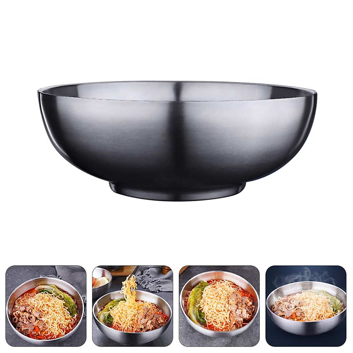 Cabilock 1pc Stainless Steel Bowl Ice Big Bowls for Eating Cereal Bowl Soba Bowls Metal Cooking Bowls Ramen Bowl Food Serving Bowl Stainless Steel Prep Bowls Salad Bowls Mix Salad Plate