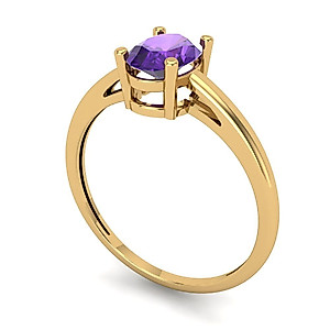 Clara Pucci 1.0 ct Oval Cut Solitaire Natural Amethyst gemstone Wedding Bridal Designer Anniversary Engagement Ring Real 14k Yellow Gold