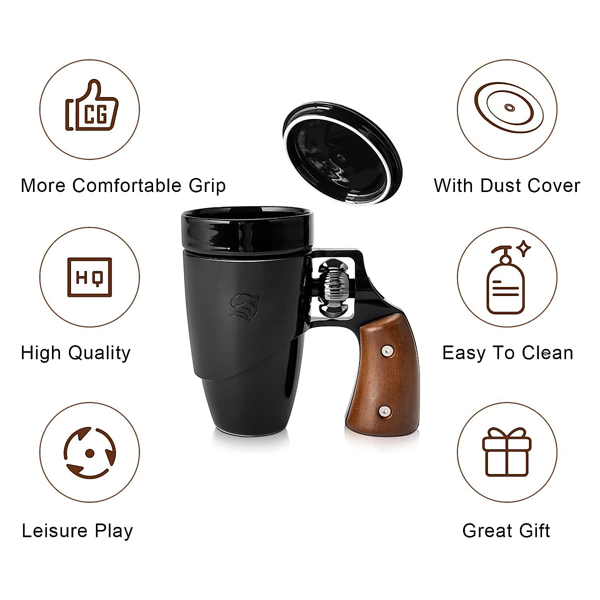 Pukomc Gun mug,Ceramic Coffee Mug,Fathers Day Dad Gifts, Birthday Gifts for Men and Women Revolver Coffee Mug for Cappuccino Latte or Hot Tea (16OZ) (Black)