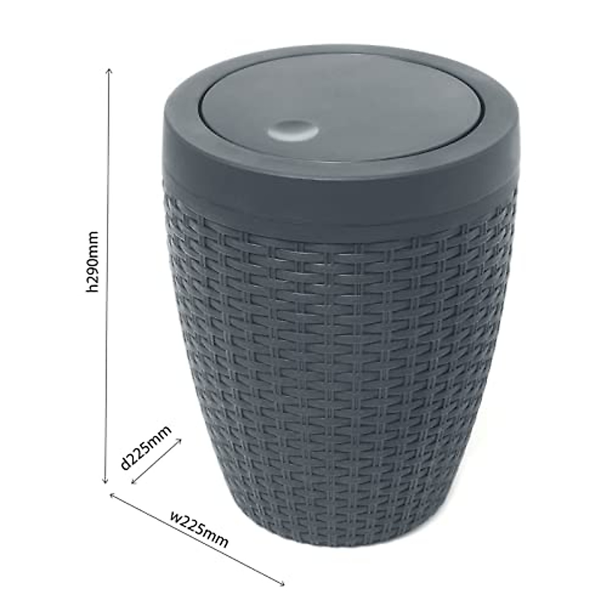 EEMKAY Addis Faux Rattan Round Swing Lid Bathroom Bin, Charcoal, 517488