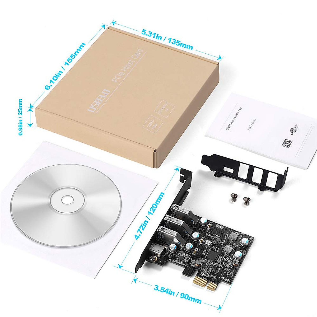 Yeeliya PCIe USB Card 4-Ports(1x USB-C - 3X USB-A) USB 3.0 Expansion Card PC Internal USB hub for Windows 10/8/7 and MacPro 4.1/5.1 with Low Profile Bracket